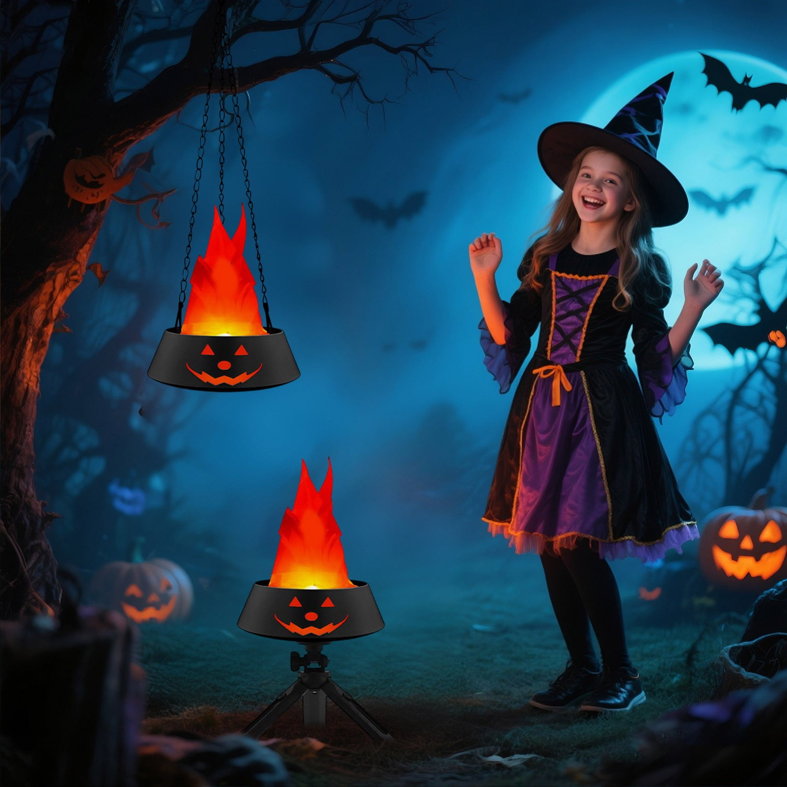 6 Inch Halloween Rechargeable LED Simulated Flame Lamp Halloween Indoor Outdoor Decorations ...