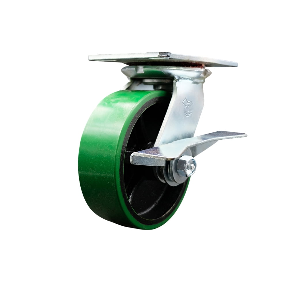 6 Inch Heavy Duty Green Poly on Cast Iron Caster with Ball Bearing and ...