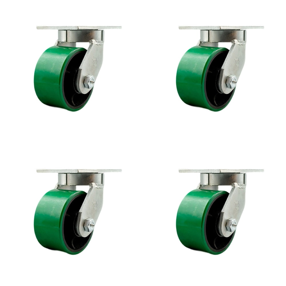 6 Inch Heavy Duty Green Poly on Cast Iron Swivel Caster Set with 2 ...