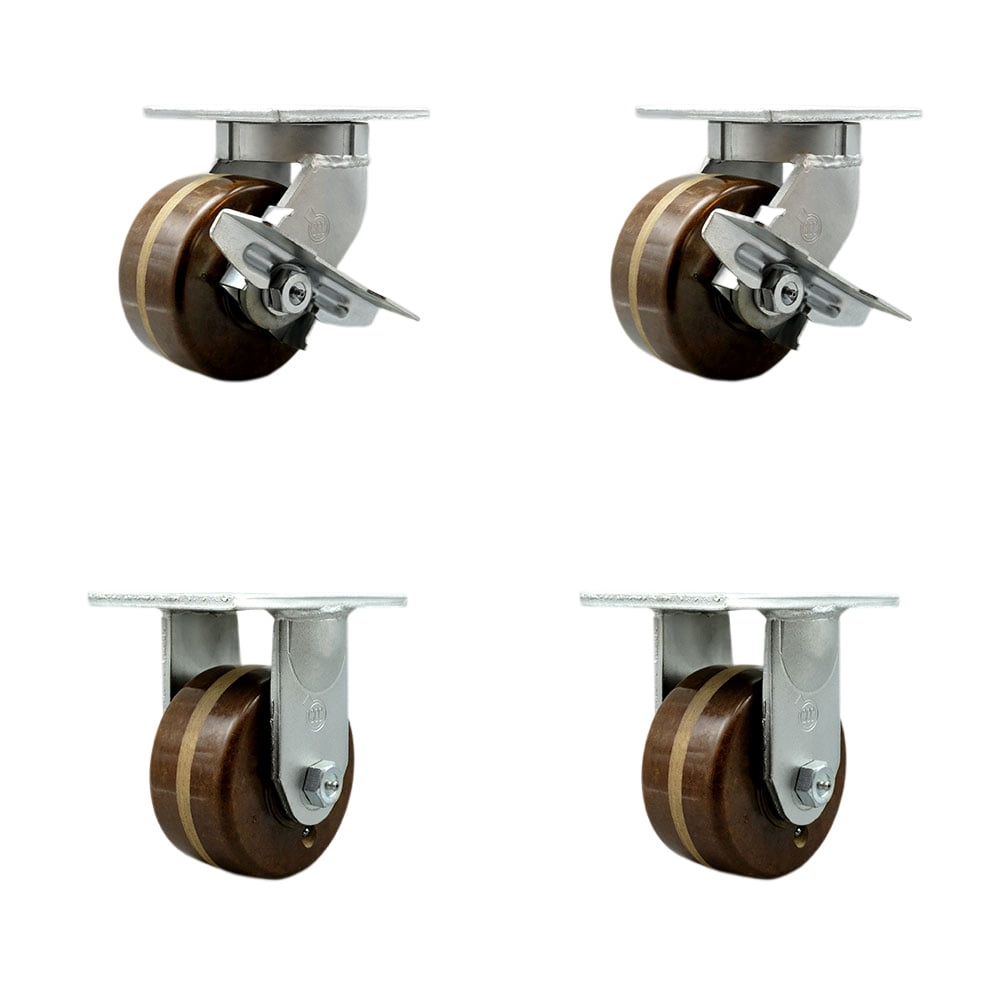 6 Inch Heavy Duty High Temp Phenolic Caster Set 2 Swivel Lock and Brake ...