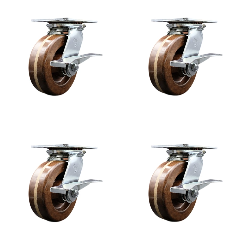6 Inch Heavy Duty High Temp Phenolic Caster Set with Roller Bearings ...