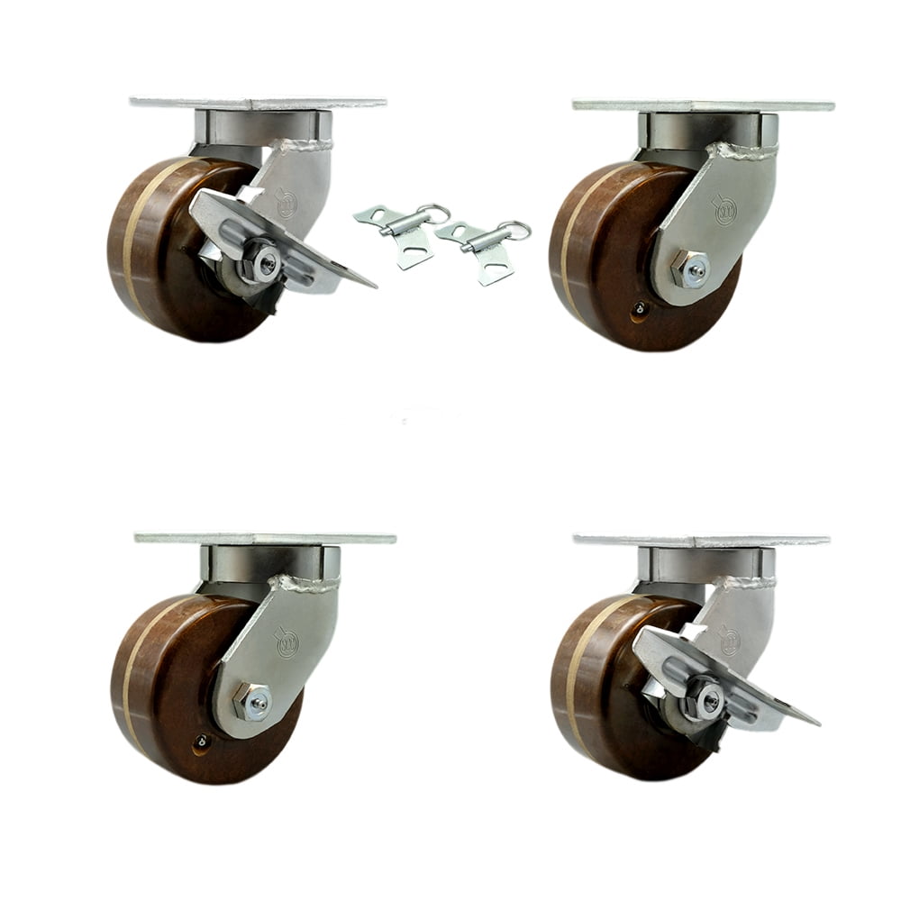 6 Inch Heavy Duty High Temp Phenolic Swivel Caster Set 2 Swivel Locks 2 ...