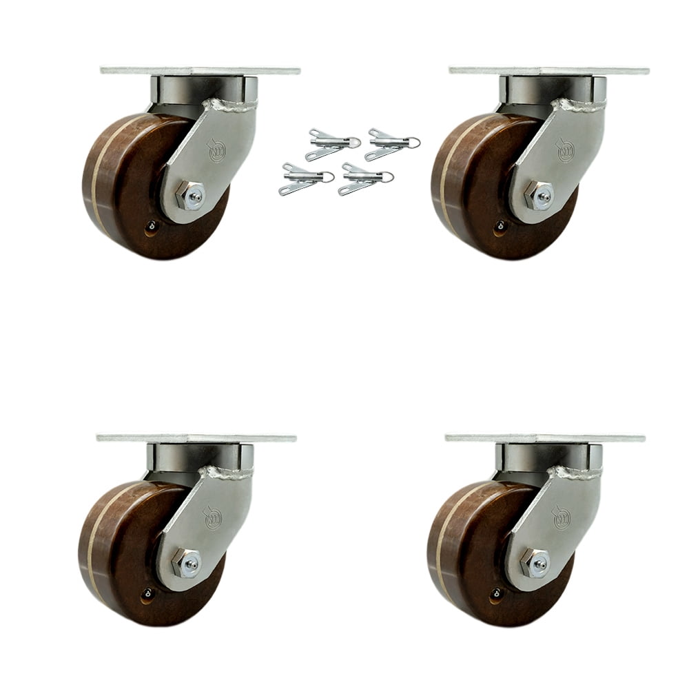 6 Inch Heavy Duty High Temp Phenolic Swivel Caster Set with Swivel ...