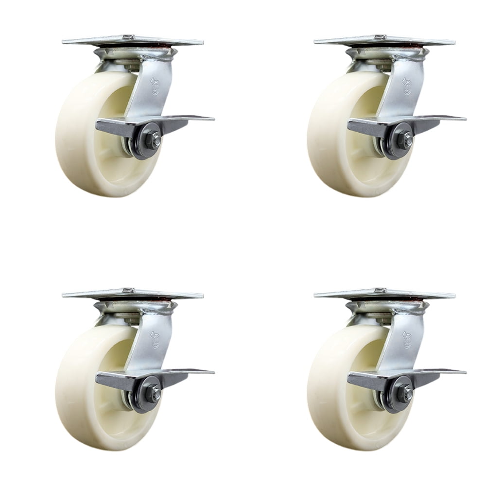 6 Inch Heavy Duty Nylon Caster Set with Roller Bearings and Brakes SCC ...