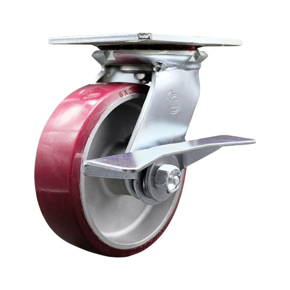 6 Inch Heavy Duty Poly on Aluminum Caster with Ball Bearing and Brake ...