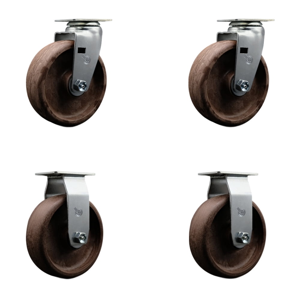6 Inch High Temp Glass Filled Nylon Caster Set w/Roller Bearing 2 Swivel 2 Rigid - Walmart.com
