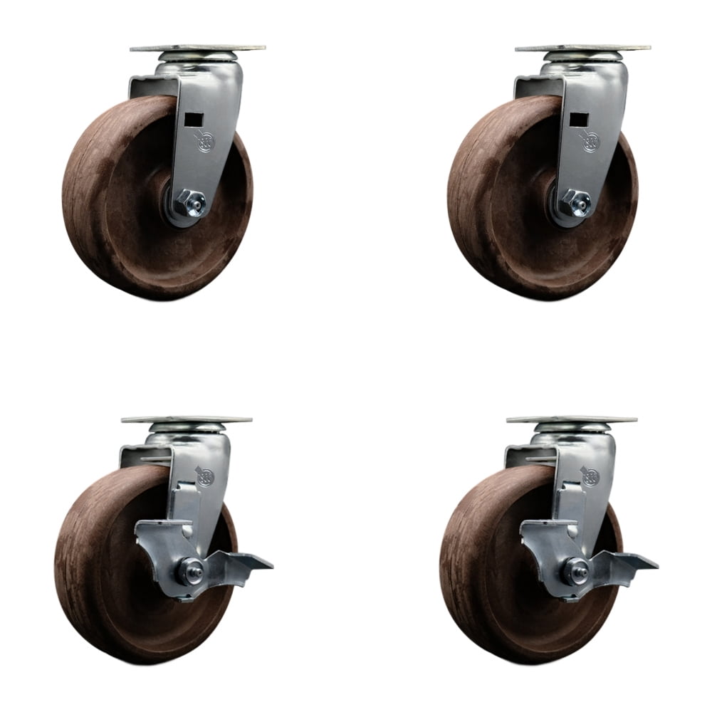 6 Inch High Temp Glass Filled Nylon Swivel Caster Set w/Roller Bearings ...