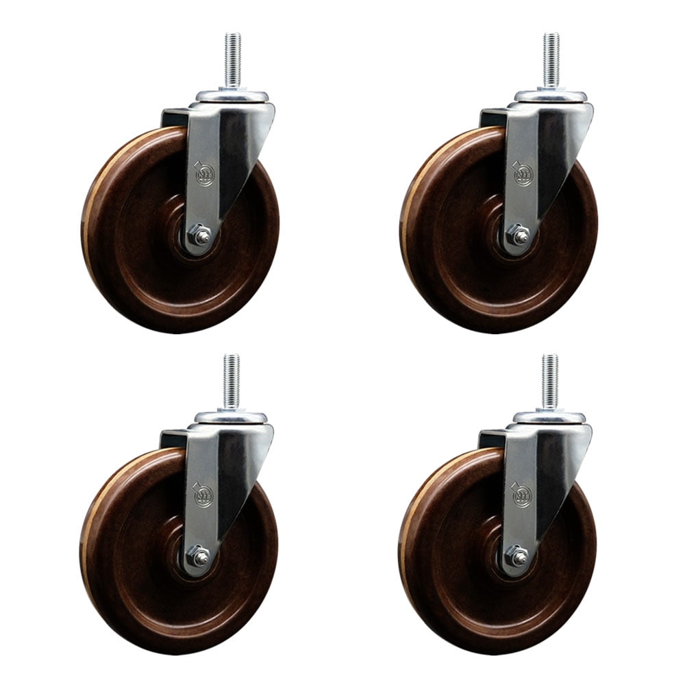 6 Inch High Temp Phenolic 5/8 Inch Threaded Stem Caster Set with Brake ...