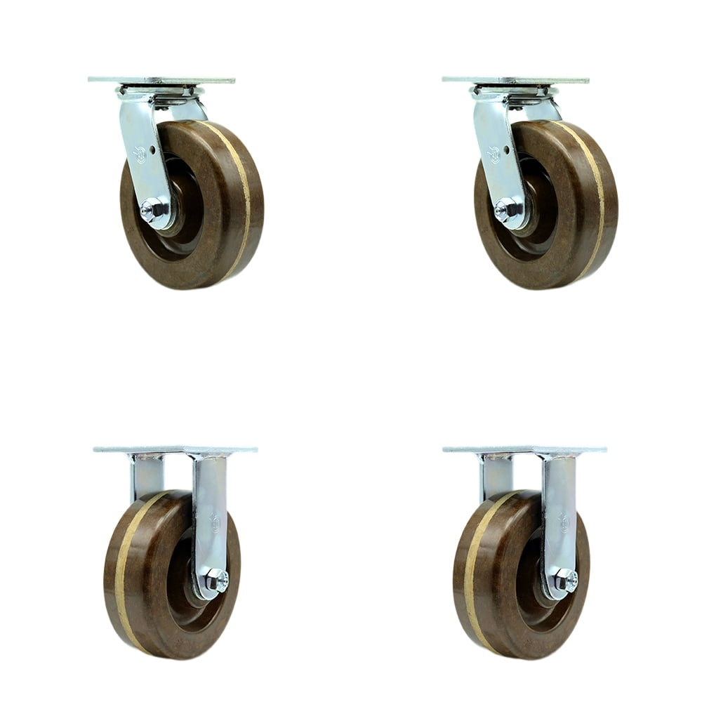 6 Inch High Temp Phenolic Caster Set with Roller Bearings 2 Swivel 2 ...