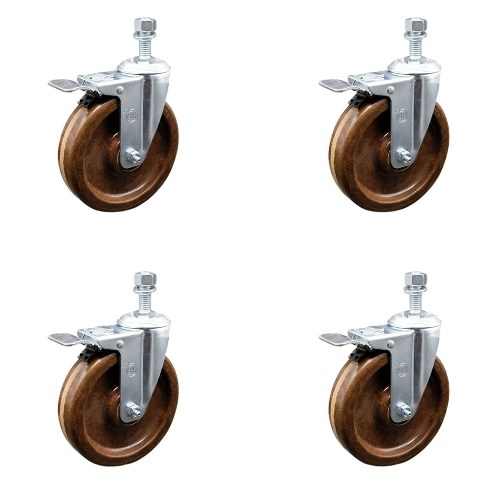 6 Inch High Temp Phenolic Swivel 10mm Stem Caster Set with Total Lock ...