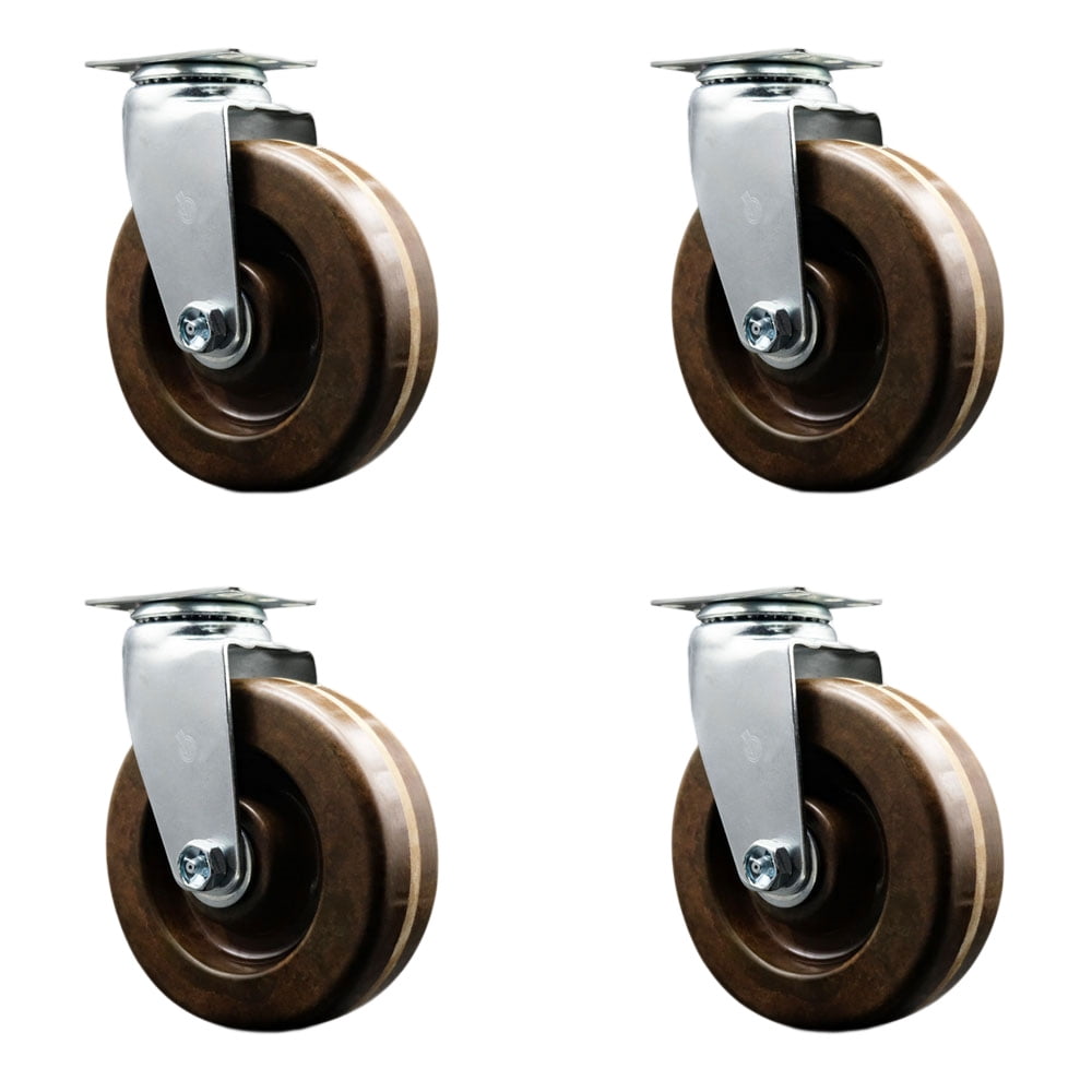 6 Inch High Temp Phenolic Wheel Swivel Caster Set with Bronze Bearings ...