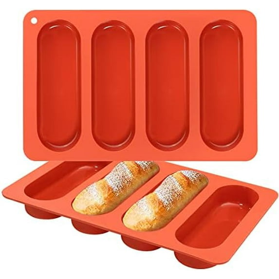 6 Inch Hot Dog Bun Pan, 2 Pack SIlicone Hotdog Bun Molds Nonstick Bread ...