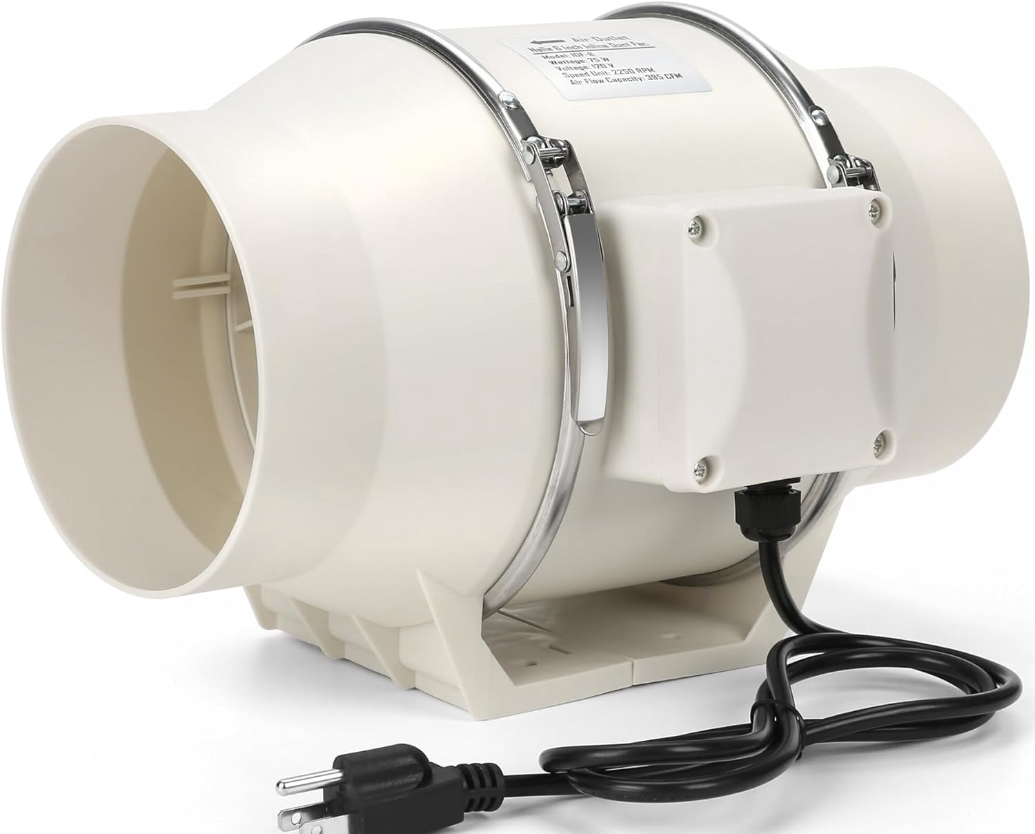 6 Inch Inline Duct Fan 75W 390 CFM Ventilation Exhaust Blower Fans ...