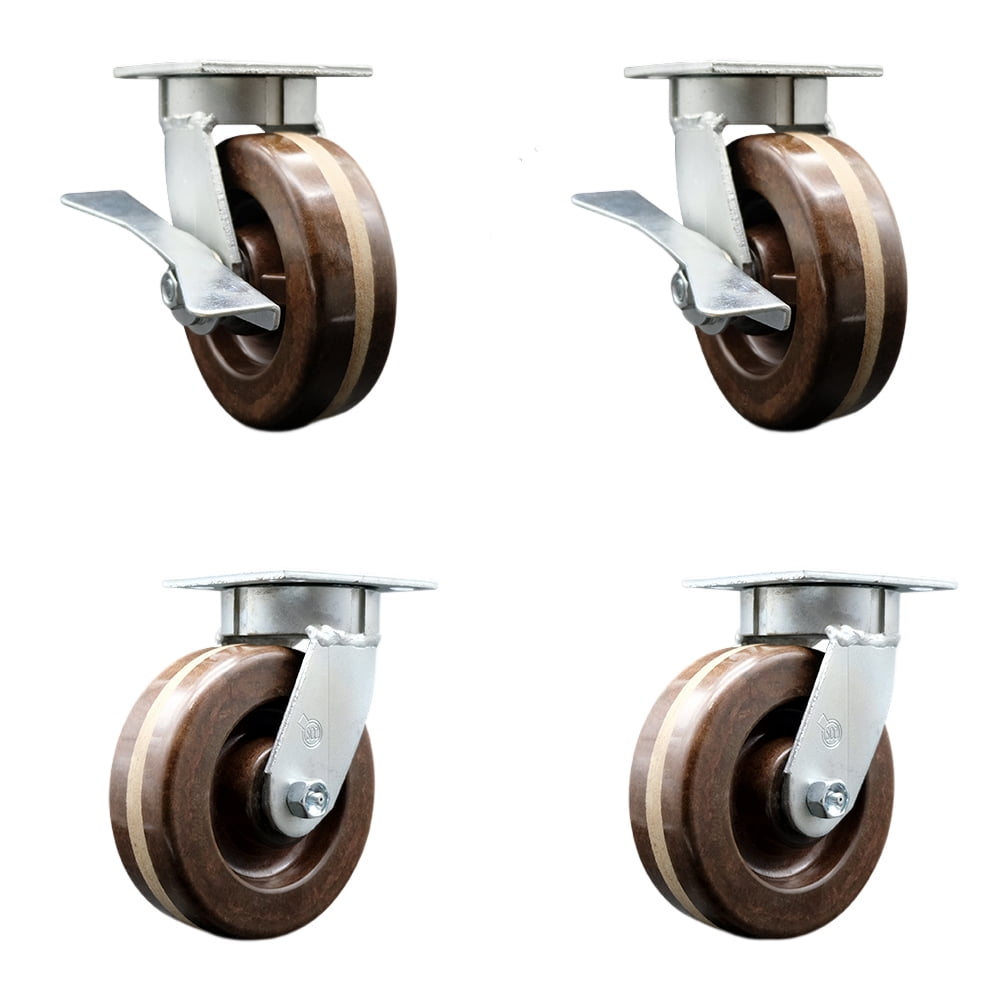 6 Inch KP High Temp Phenolic Caster Set w/Bronze Bearings 4 Swivel ...