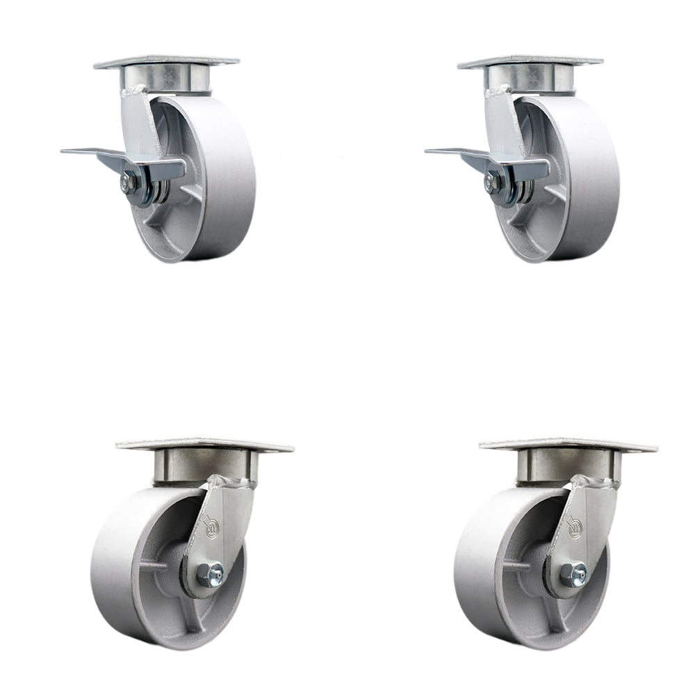 6 Inch KP Semi Steel Cast Iron Caster Set w/Bronze Bearings 4 Swivel ...