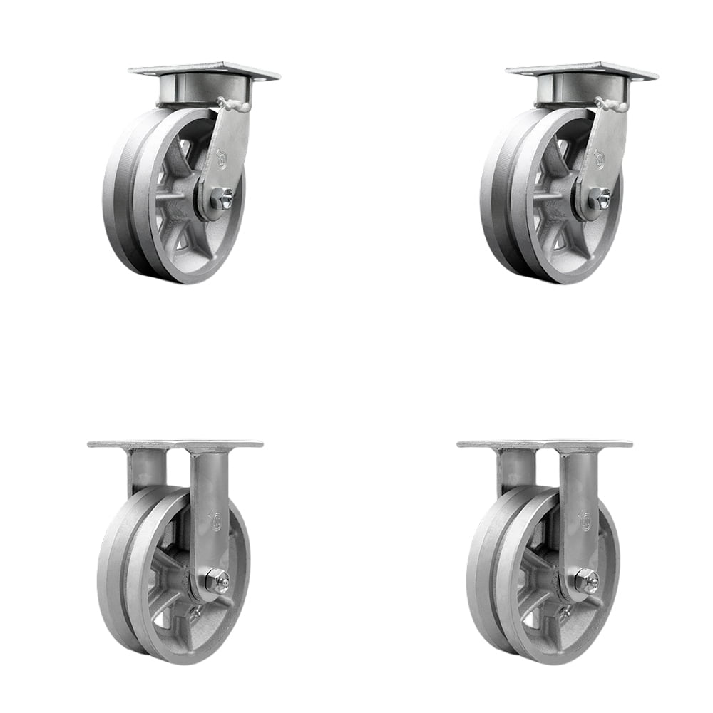 6 Inch KP V-Groove Semi Steel Caster Set w/Bronze Bearings 2 Swivel ...