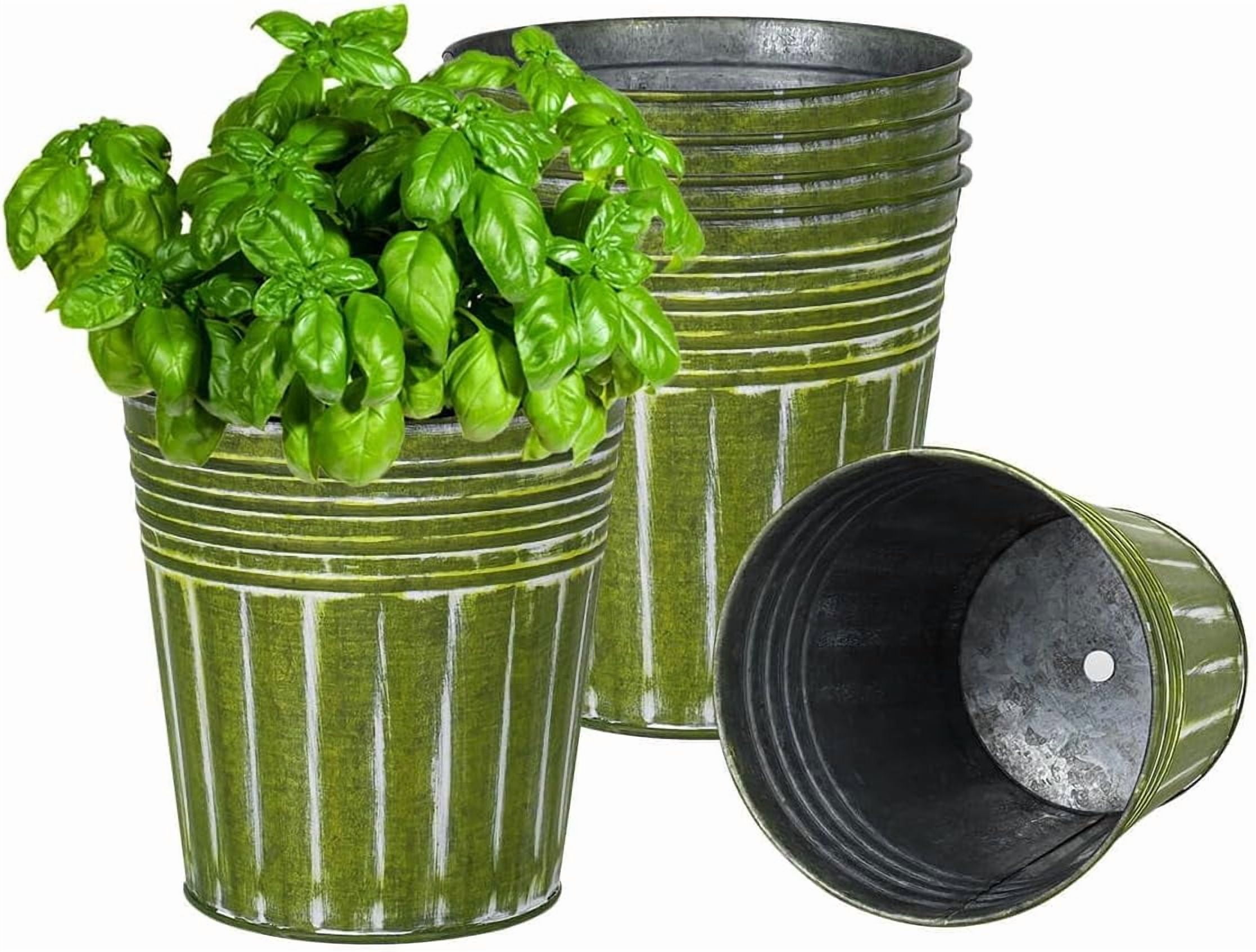 6 Inch Kelly Green Metal Rustic Flower Pots - 6Pcs Medium Galvanized ...