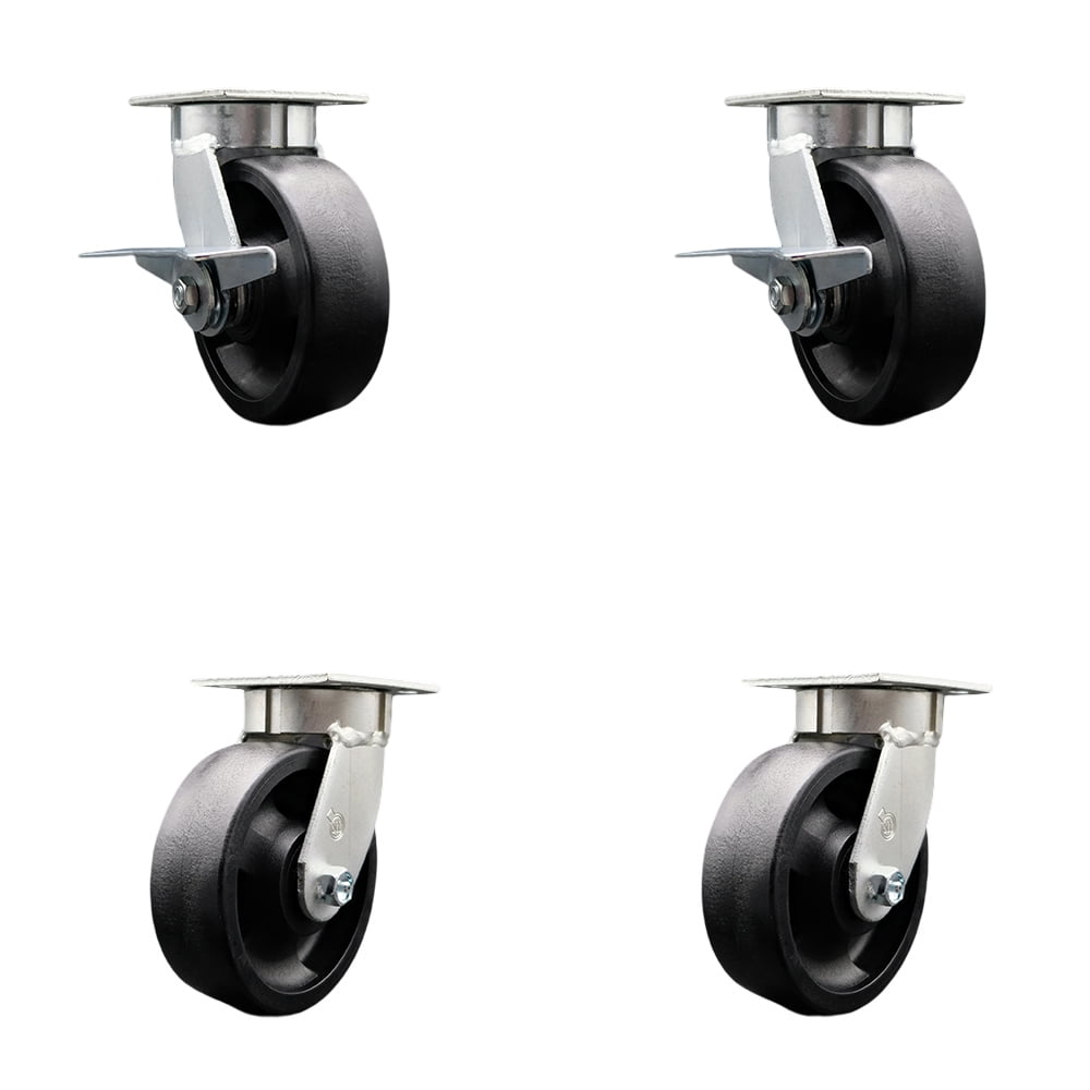 6 Inch Kingpinless Glass Filled Nylon Wheel Caster Set 4 Swivel Locks 2 ...