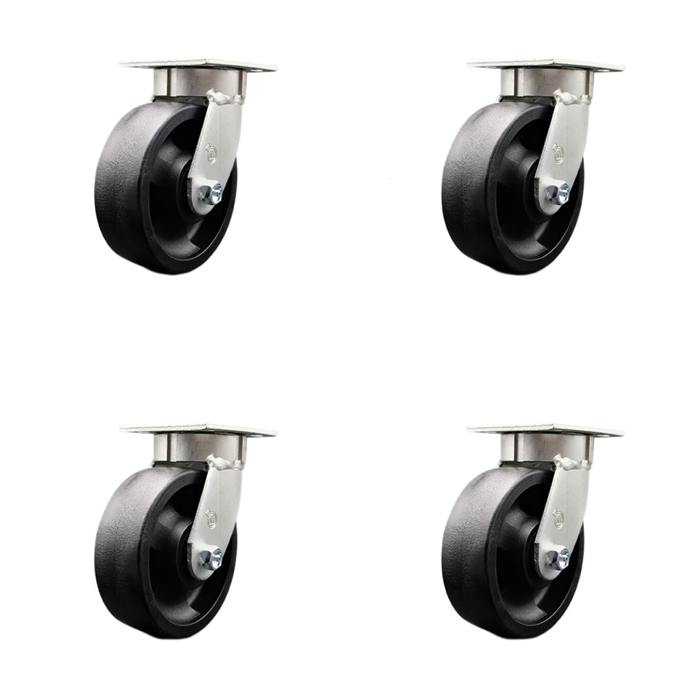 6 Inch Kingpinless Glass Filled Nylon Wheel Swivel Caster Set with ...