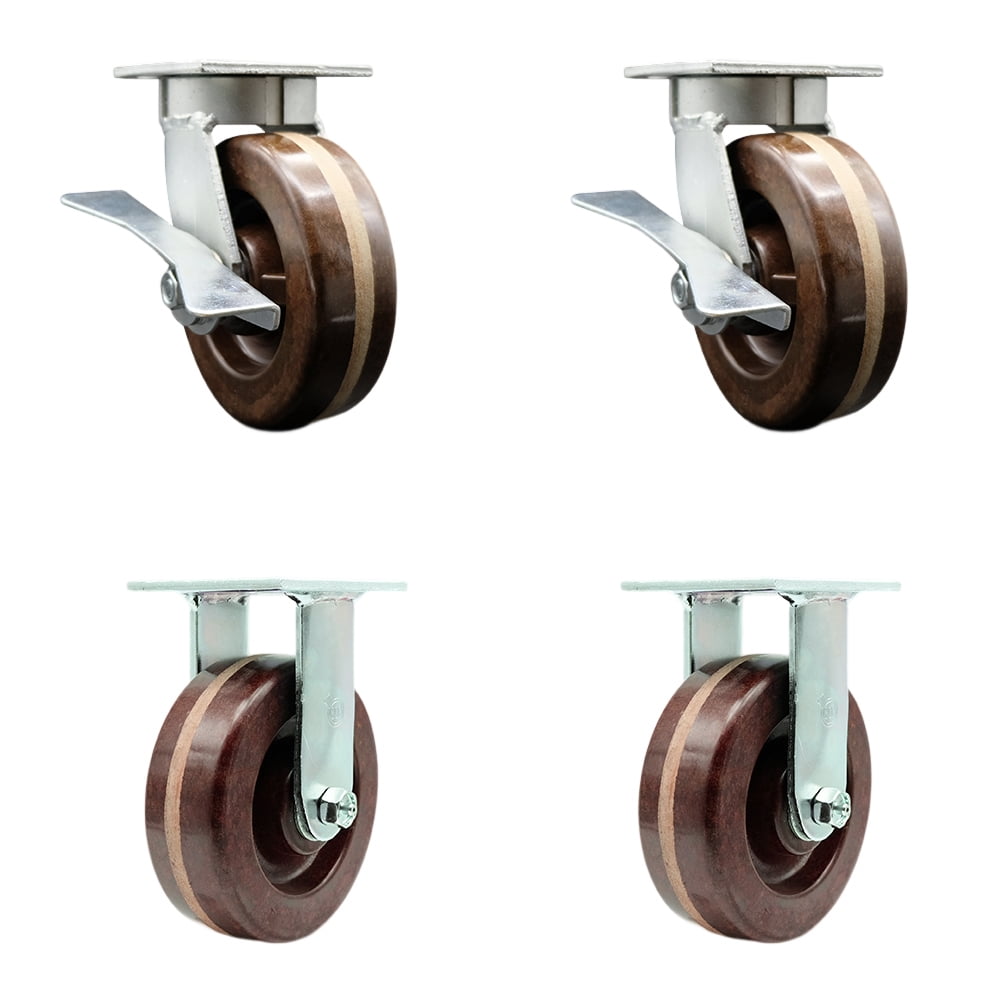 6 Inch Kingpinless High Temp Phenolic Wheel Caster Set 2 Swivel Locks 2 Rigid - Walmart.com