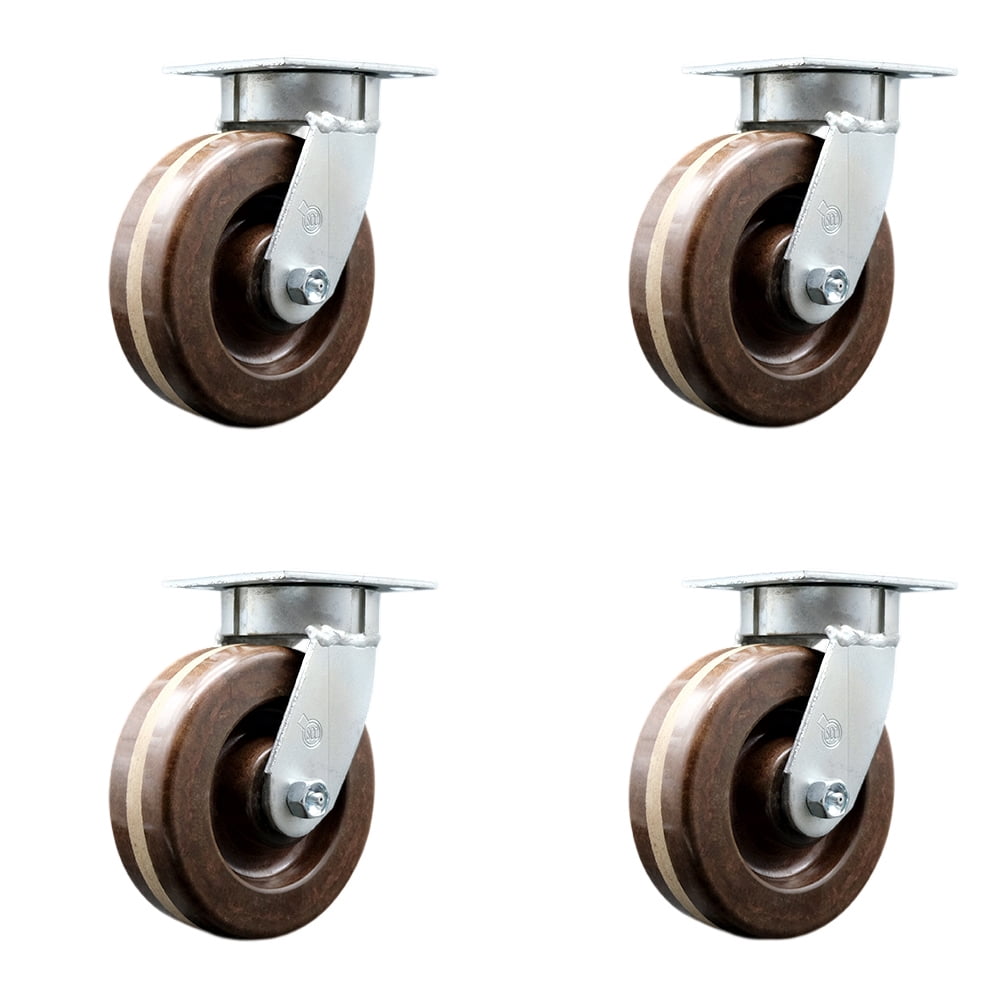 6 Inch Kingpinless High Temp Phenolic Wheel Swivel Top Plate Caster Set ...