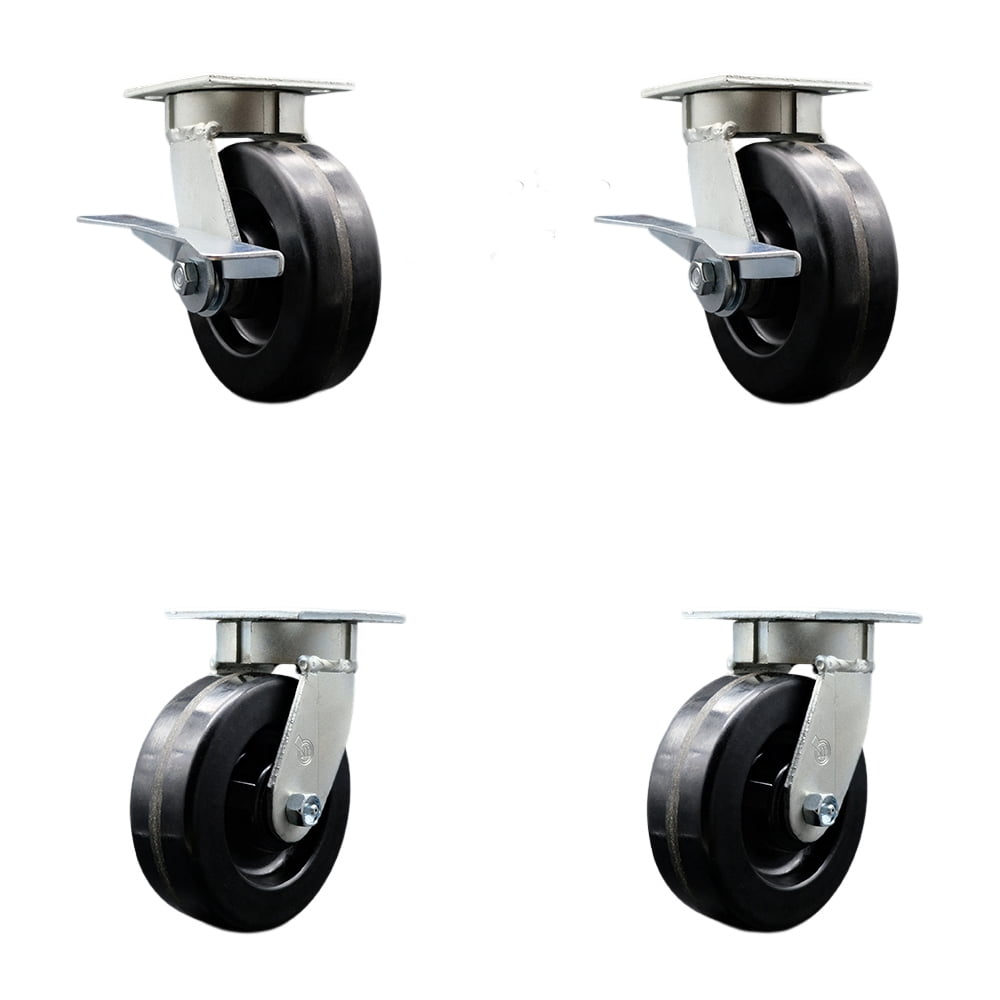 6 Inch Kingpinless Phenolic Wheel Caster Set 4 Swivel Locks 2 Brakes ...