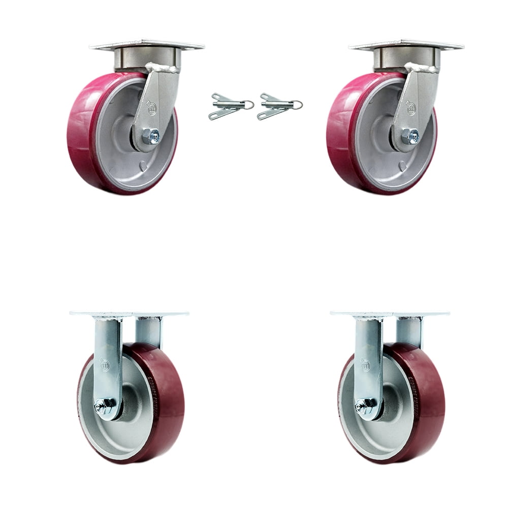 6 Inch Kingpinless Poly on Aluminum Wheel Caster Set 2 Swivel Locks 2 ...