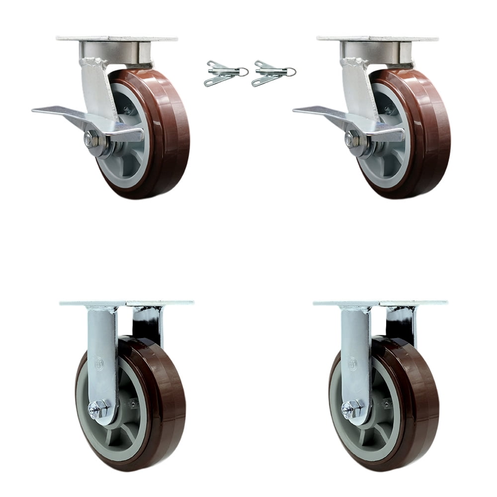 6 Inch Kingpinless Poly on Polyolefin Wheel Caster Set 2 Swivel Locks 2 ...