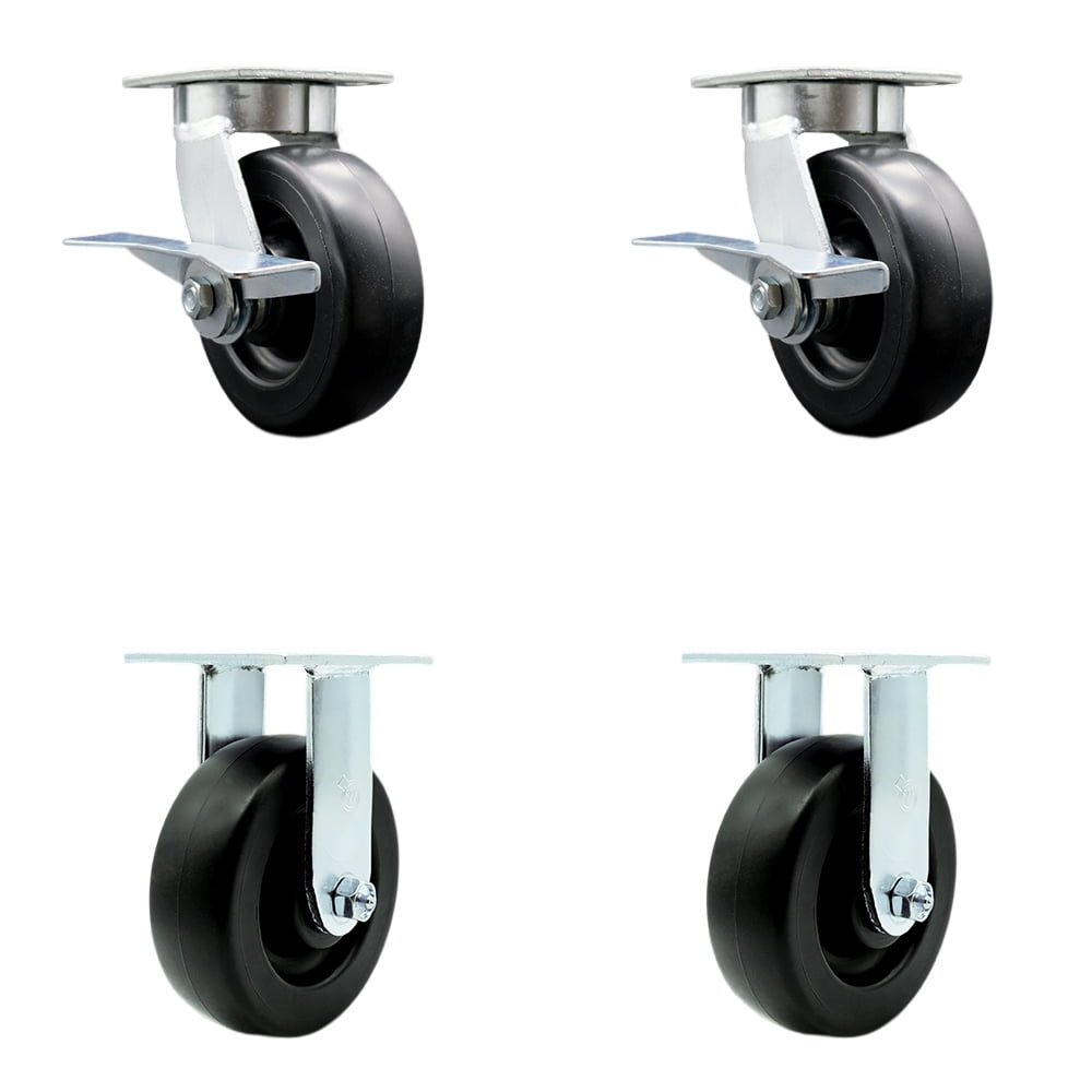 6 Inch Kingpinless Polyolefin Wheel Caster Set 2 Brakes 2 Rigid Service ...