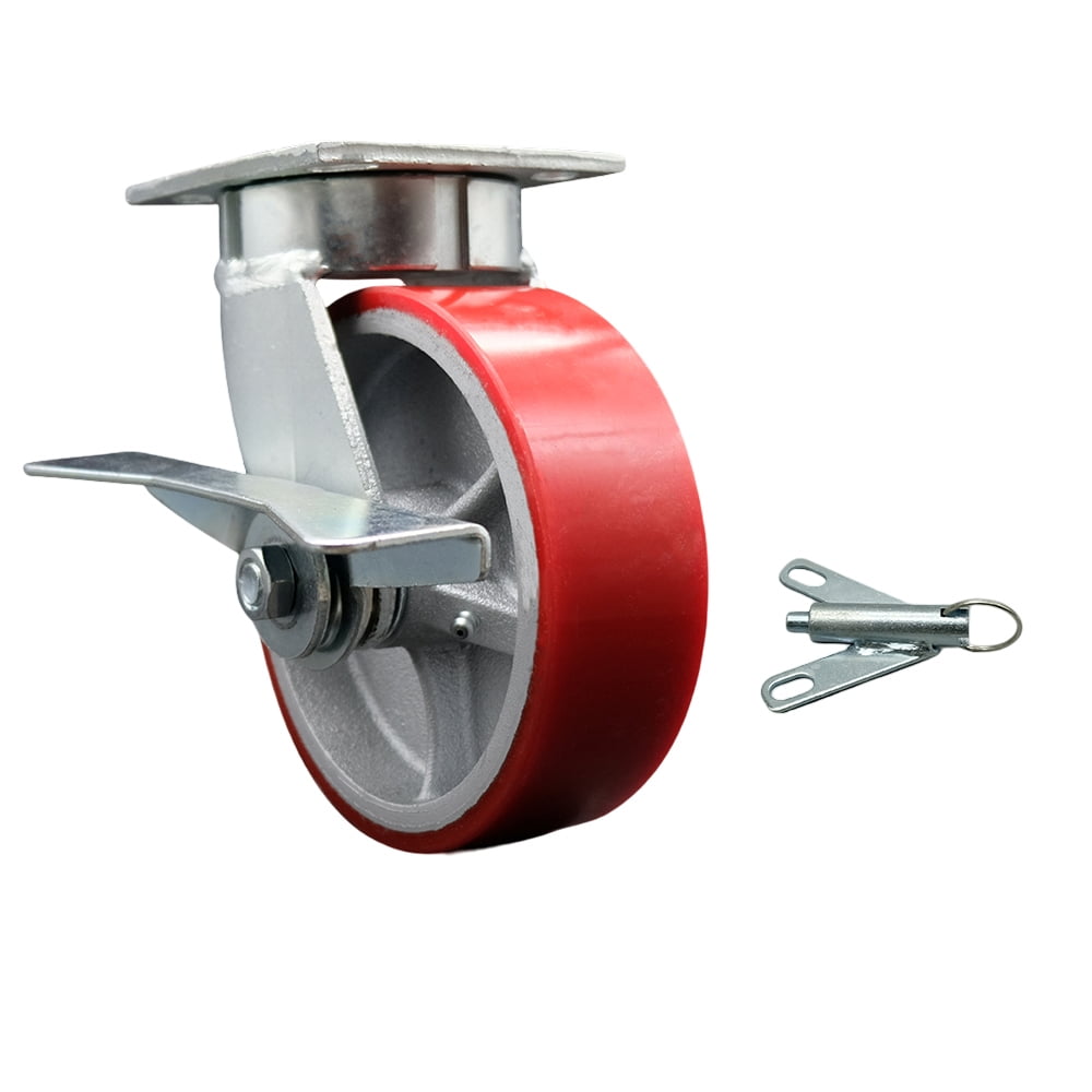 6 Inch Kingpinless Red Poly on Steel Wheel Caster with Brake and Swivel ...