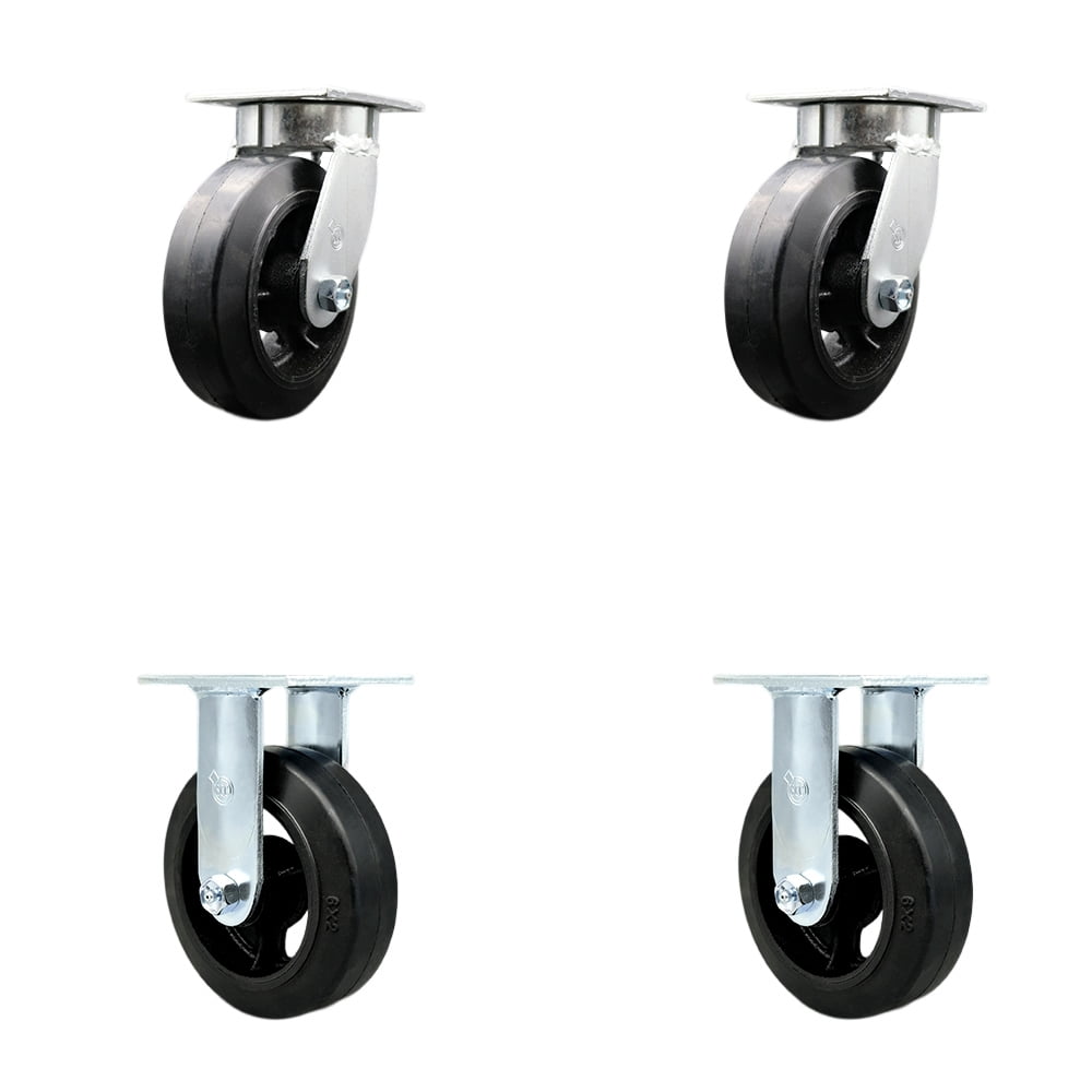 6 Inch Kingpinless Rubber on Steel Wheel Swivel Caster Set 2 Swivel 2 ...