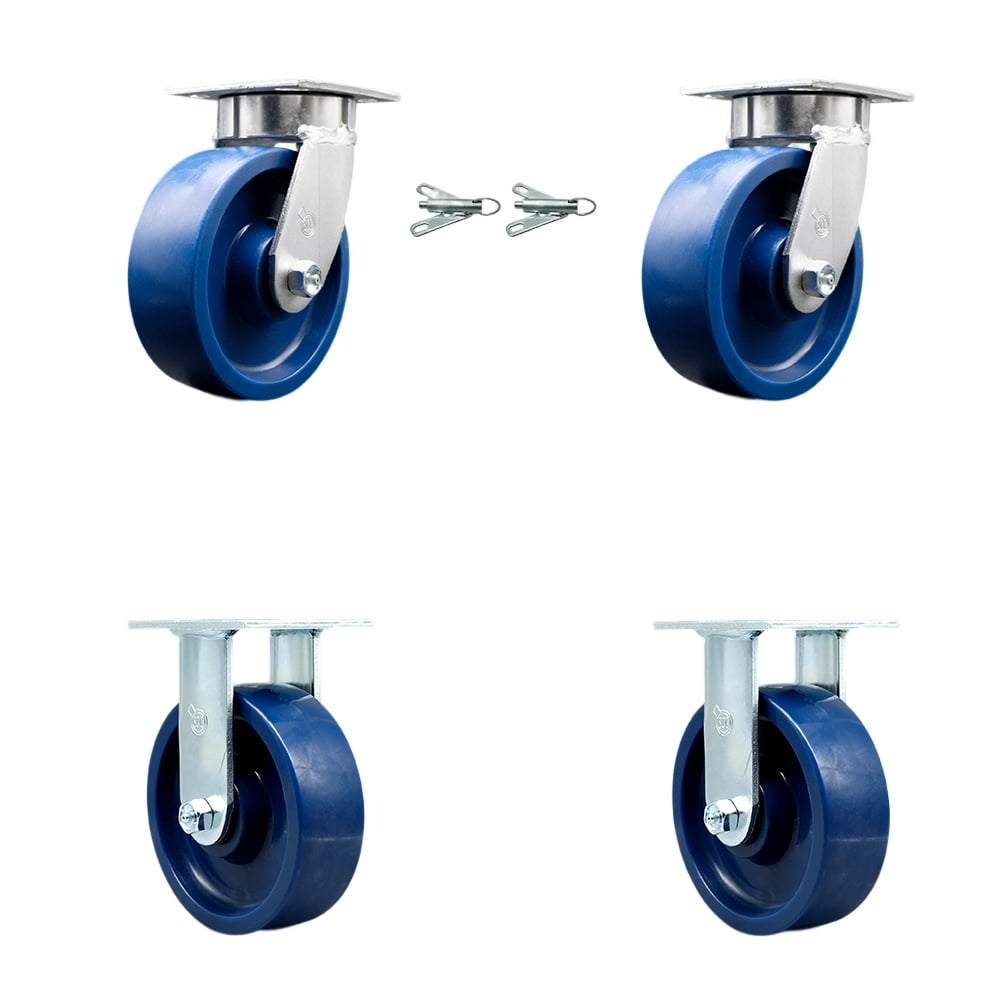 6 Inch Kingpinless Solid Poly Wheel Caster Set 2 Swivel Locks 2 Rigid ...