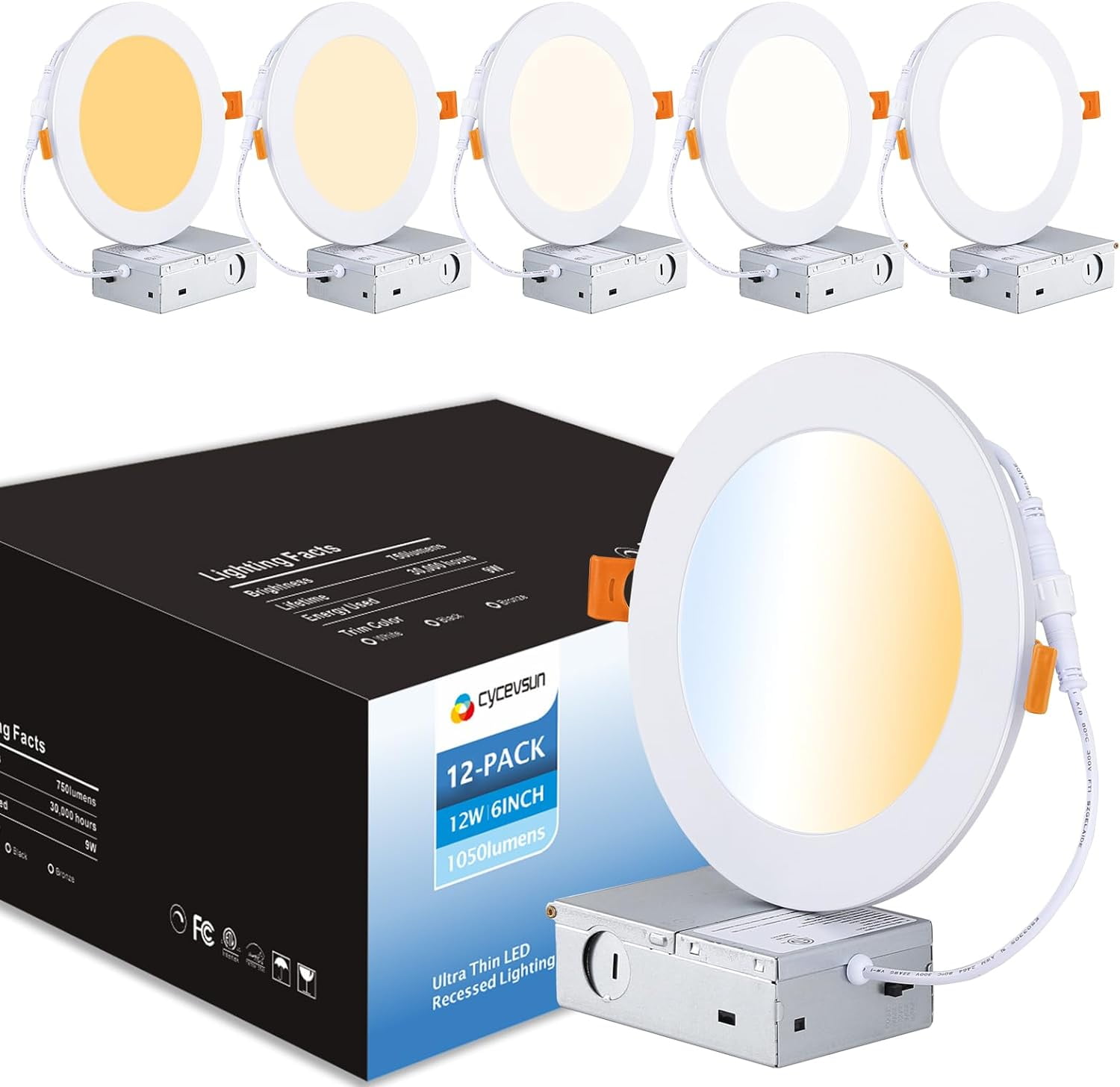 6 Inch LED Recessed Light Canless Wafer Pot Lighting, Dimmable & 3000K ...