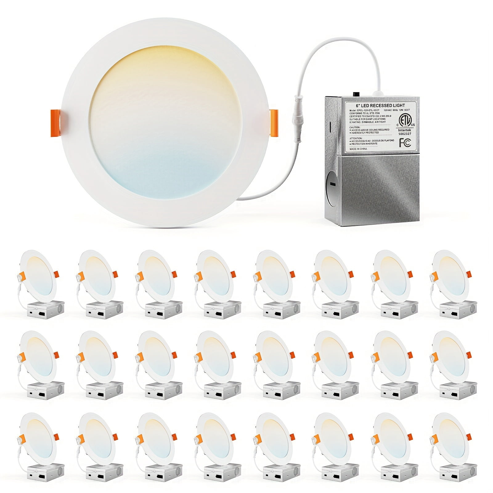 6 Inch LED Recessed Lighting, Ultra-Thin Ceiling Light with Junction ...