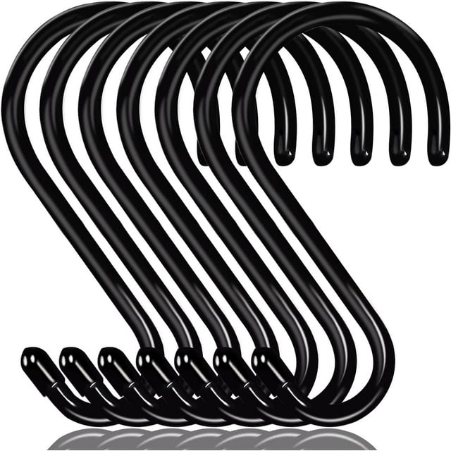 Ziediop Non Slip Vinyl Coated S Hanger Hooks, Metal Black, 6" (8 Pack ...