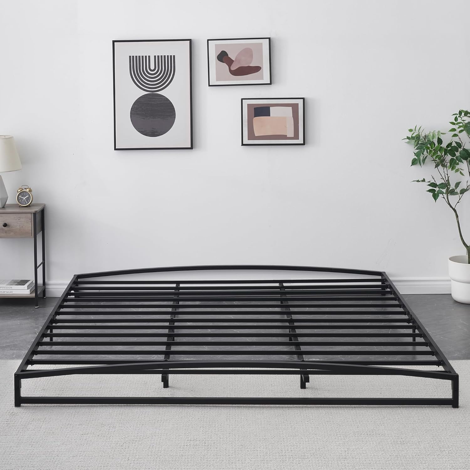 6-Inch Low Profile King Bed Frame, Heavy-Duty Metal Platform with Arch ...