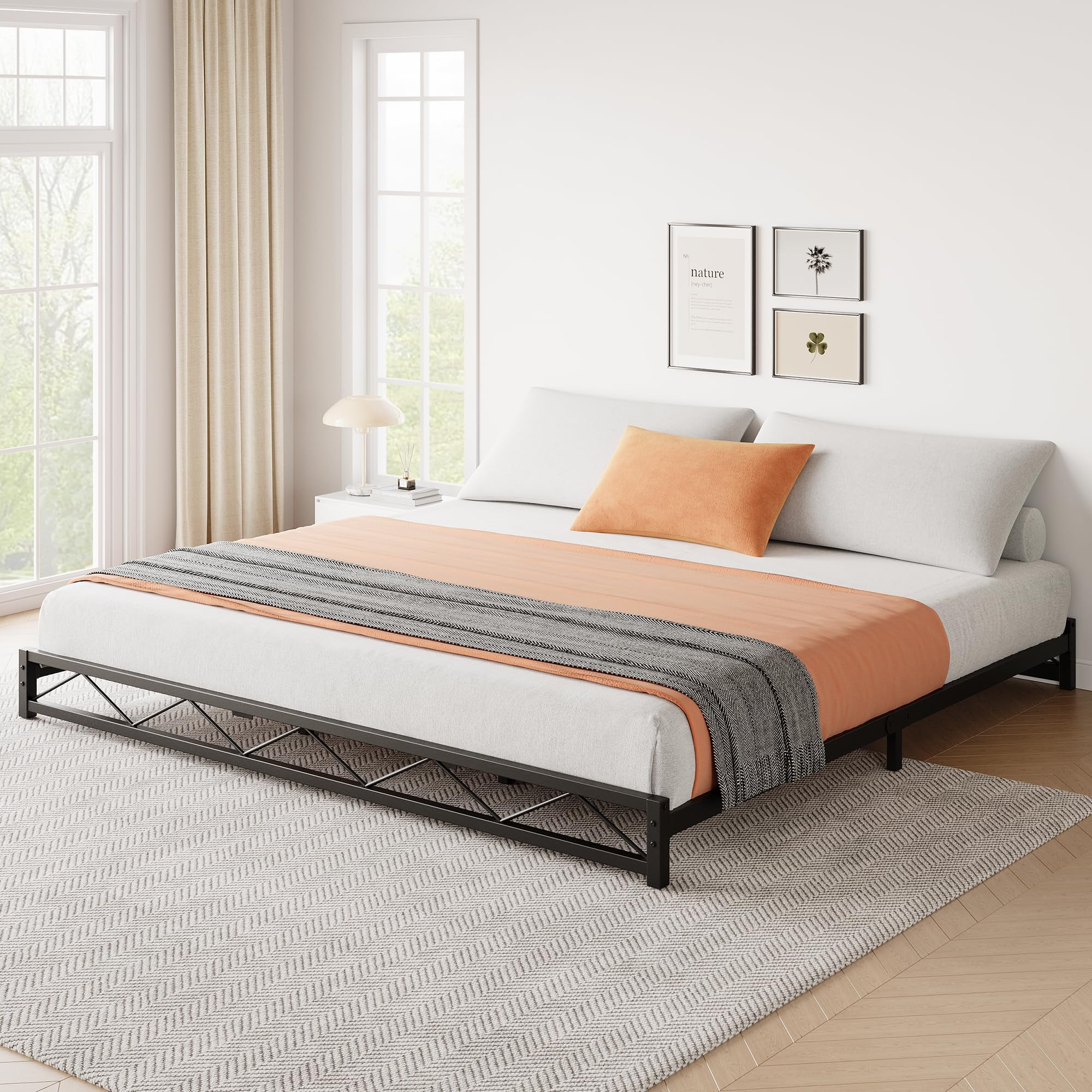 6 Inch Metal Platform Bed Frame with Wavy Pattern, Bed Frame with Steel ...
