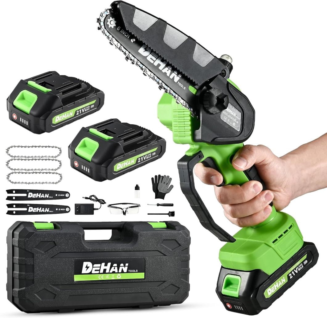 6-Inch Mini Cordless Chainsaw, Brushless Electric Chain Saw with 2×2 ...