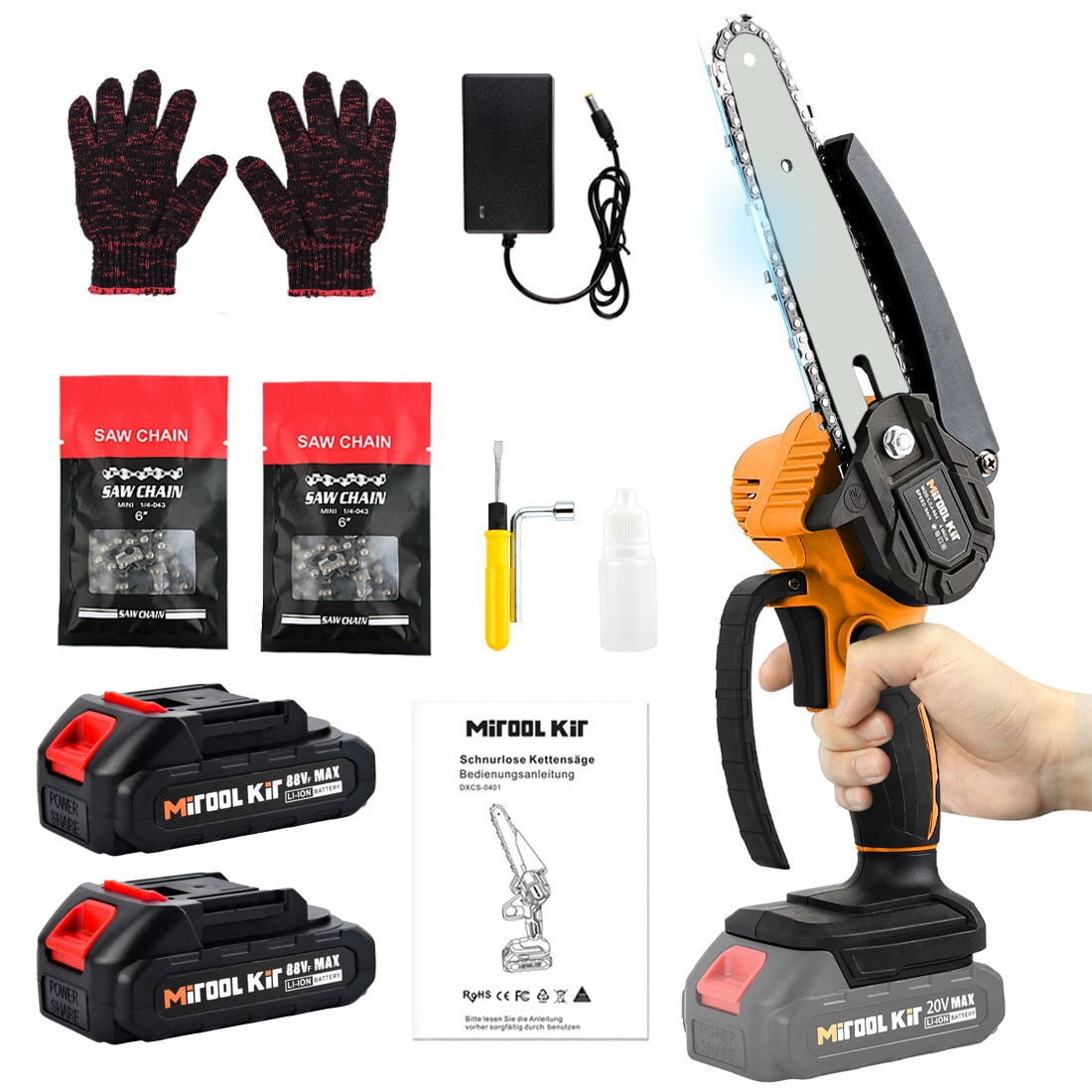 6-Inch Mini Cordless Electric Chainsaw with LED Light - 20V Battery ...