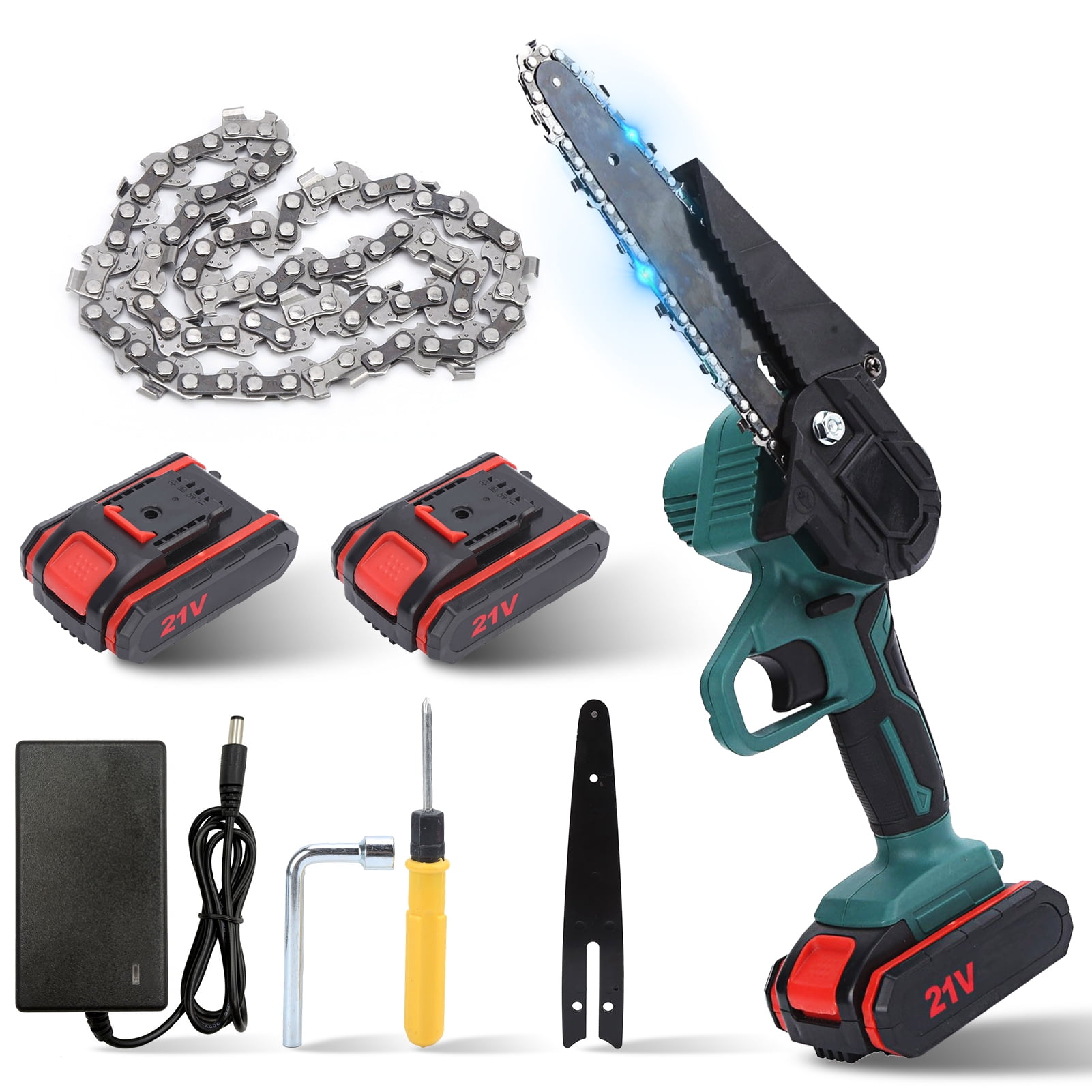 6-Inch Mini Electric Cordless Chainsaw with 2x2000mAh Lithium Batteries ...