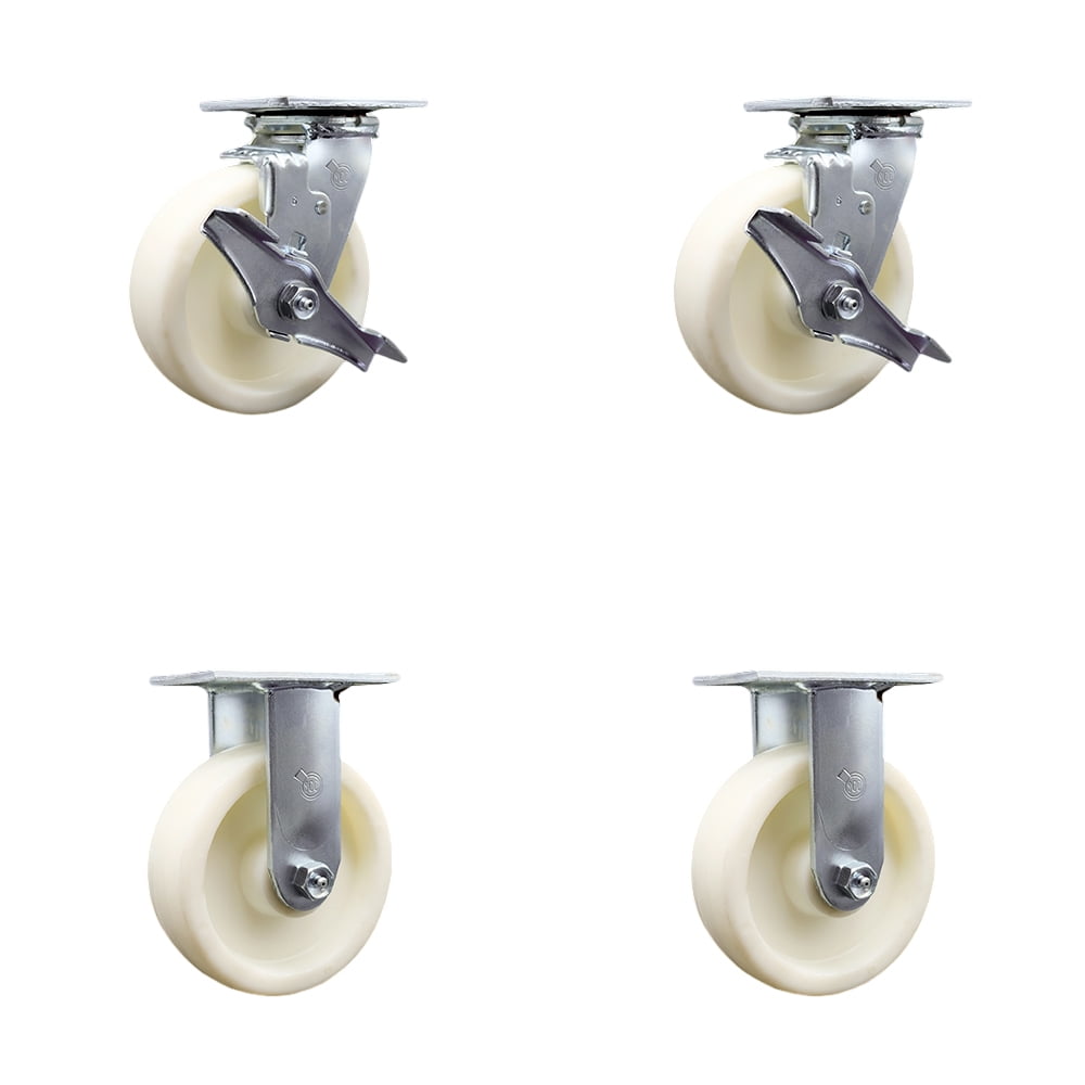 6 Inch Nylon Caster Set with 2 Brakes/Swivel Lock 2 Rigid Service ...