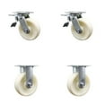 6 Inch Nylon Caster Set with Roller Bearings 2 Brakes 2 Rigid Service ...