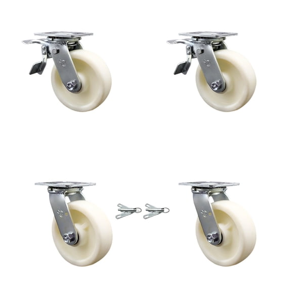 6 Inch Nylon Caster Set with Roller Bearings 2 Brakes 2 Swivel Locks ...