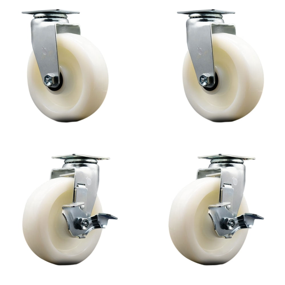 6 Inch Nylon Swivel Caster Set with Ball Bearings 2 Brakes SCC ...