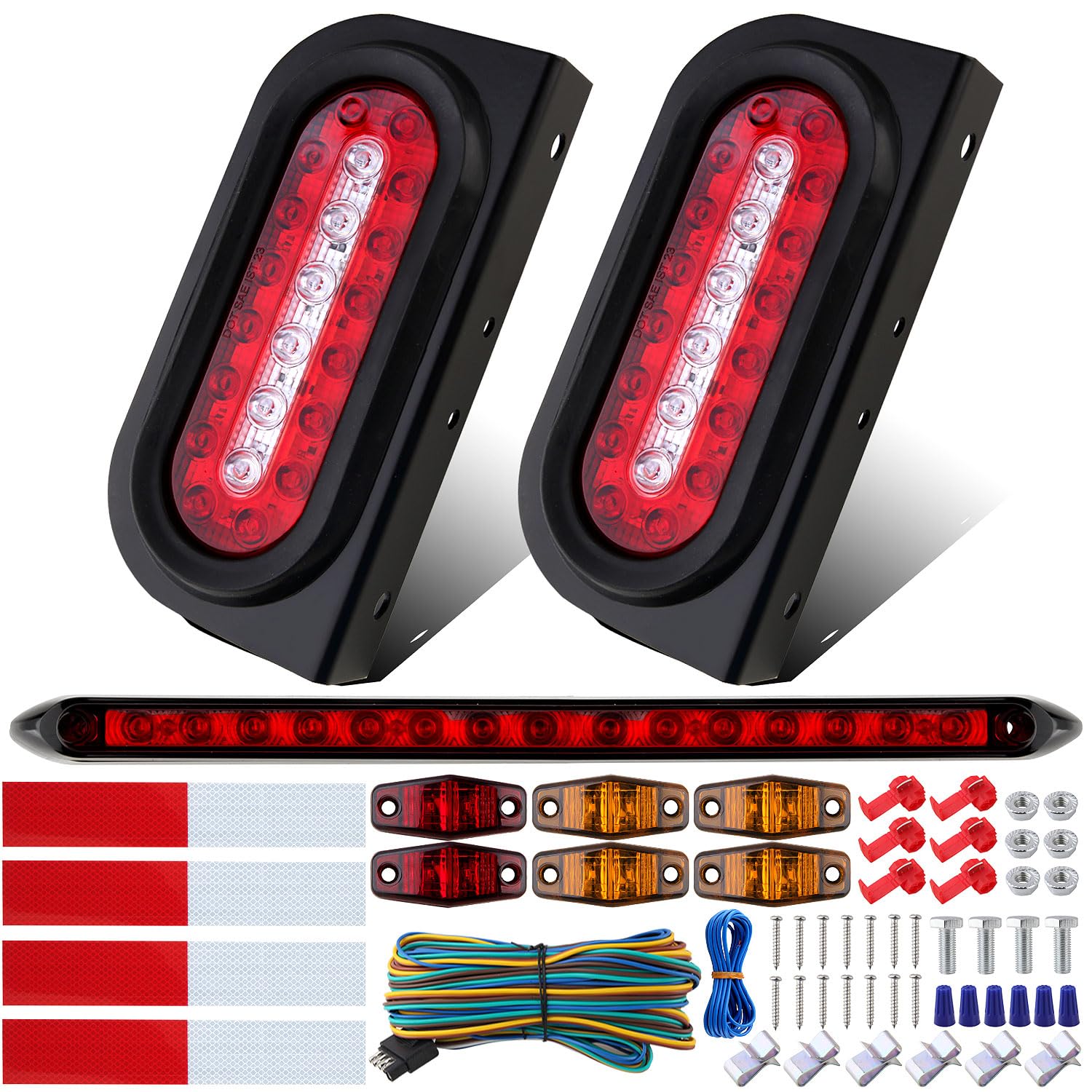 6" Inch Oval Led MMF7 Trailer Tail Lights Kit Brackets, 6" Oval Led ...