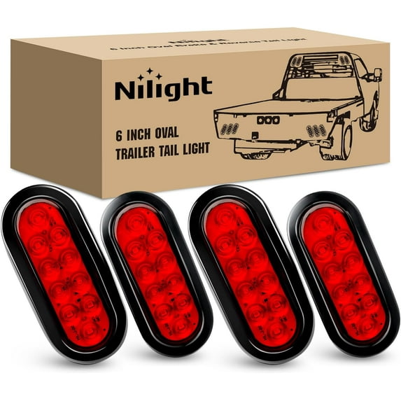 6 Inch Oval Red LED Trailer Tail Lights 4PCS with Flush Mount Grommets ...