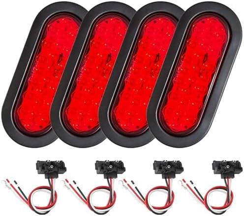 6 Inch Oval Red LED Trailer Tail Lights W/Light Pigtail 4PCS, Super ...
