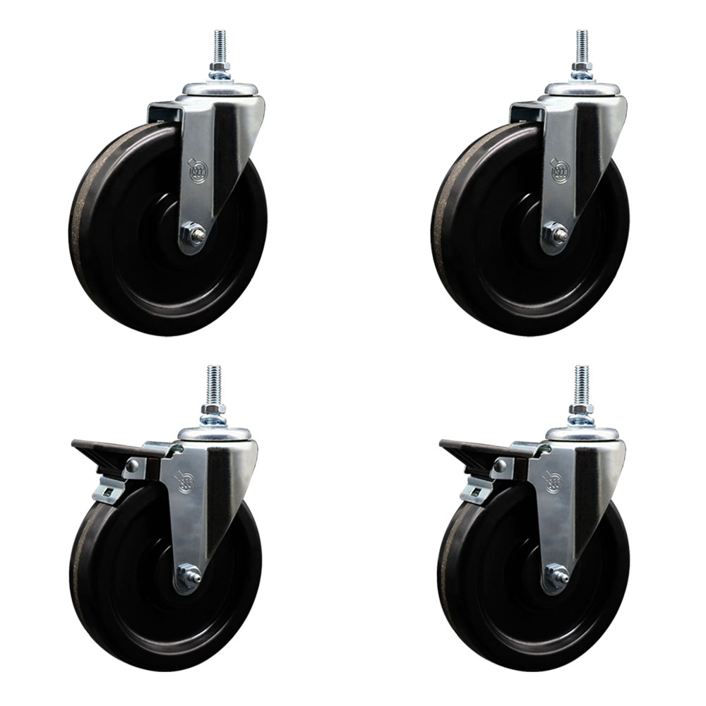 6 Inch Phenolic 3/8 Inch Threaded Stem Caster Set 2 Brakes SCC ...