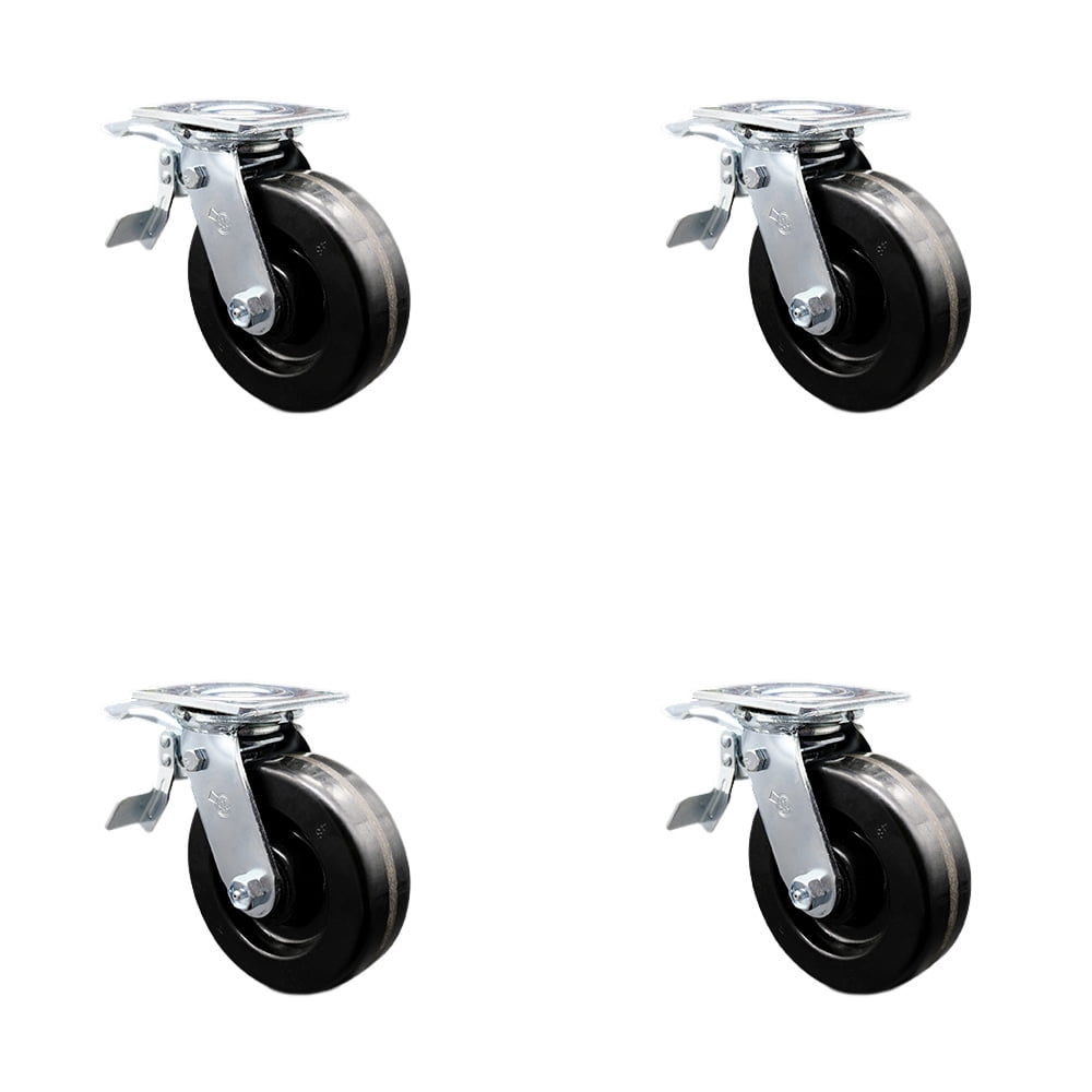 6 Inch Phenolic Caster Set with Roller Bearings and Total Lock Brakes ...
