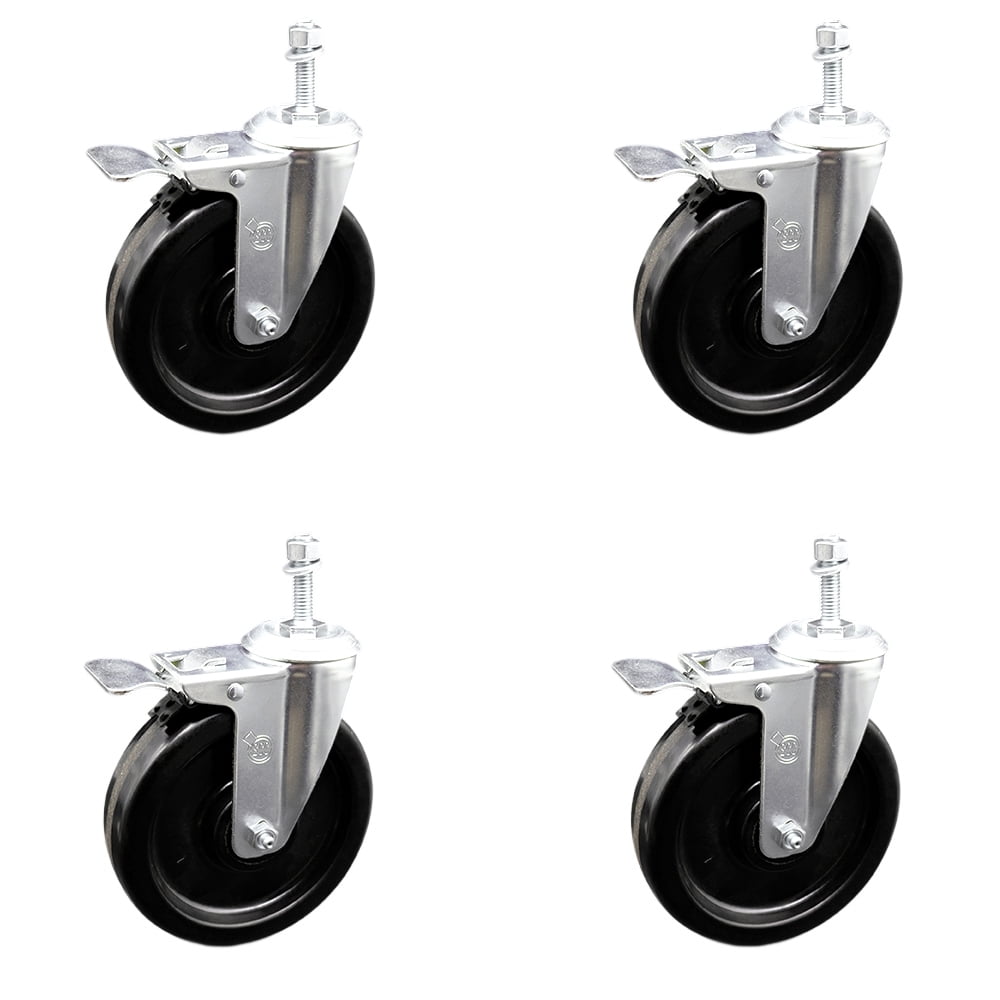 6 Inch Phenolic Swivel 10mm Threaded Stem Caster Set with Total Lock ...